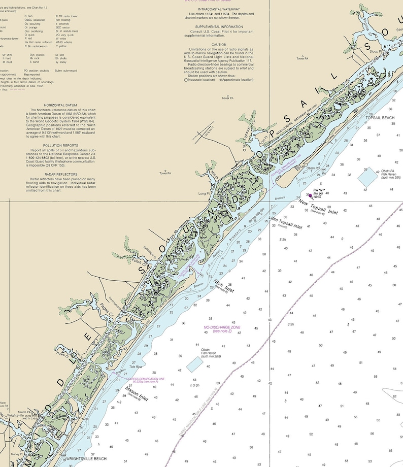 Nautical Charts of New River Inlet to Cape Fear River North - Etsy