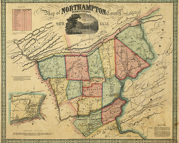 Map of Northampton County. Pennsylvania PA 1851. | Etsy