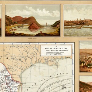 Transportaton System Map of Mexico 1885. Vias De Comunicacion Y ...