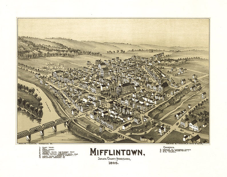 Map of Mifflintown, Juniata Co., Pennsylvania, PA 1895. Restoration ...