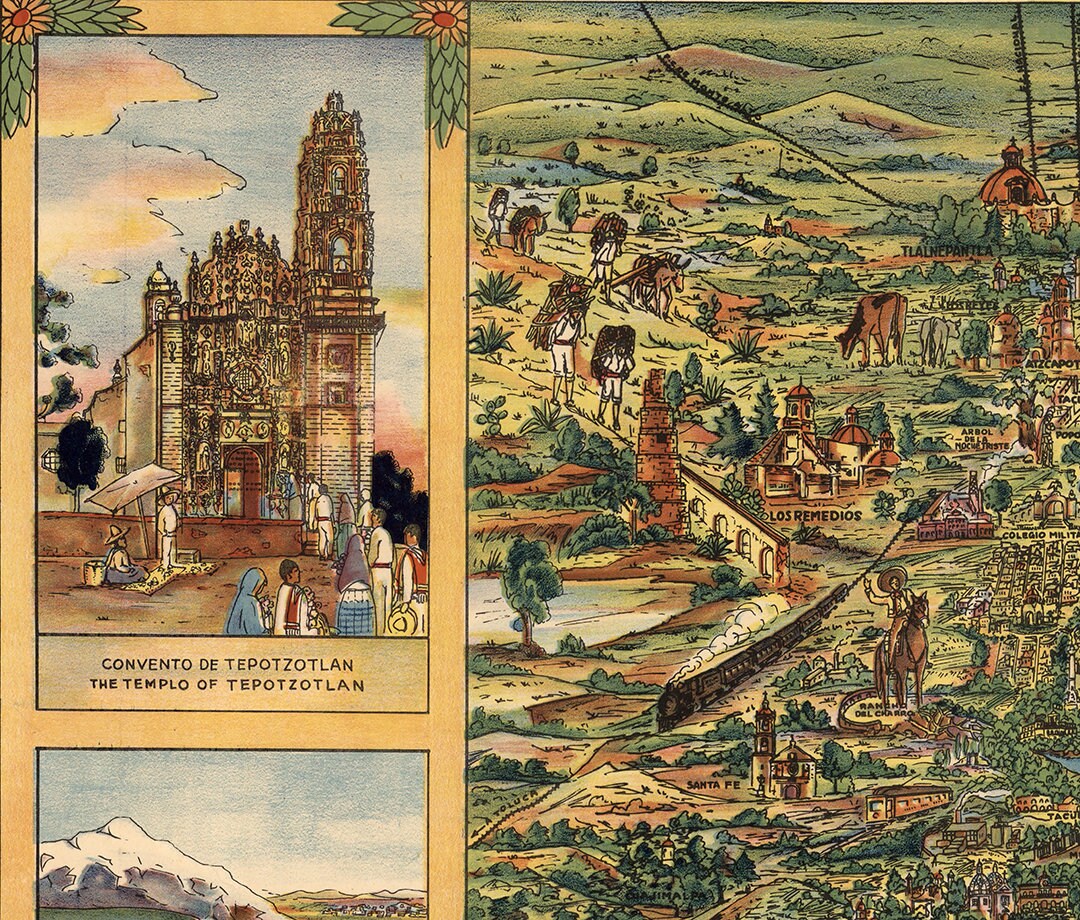 Pictorial Map of Valley of Mexico Mexico City. Vintage - Etsy