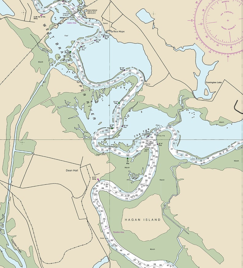 Nautical Charts of Cooper River Above Goose Creek in South - Etsy