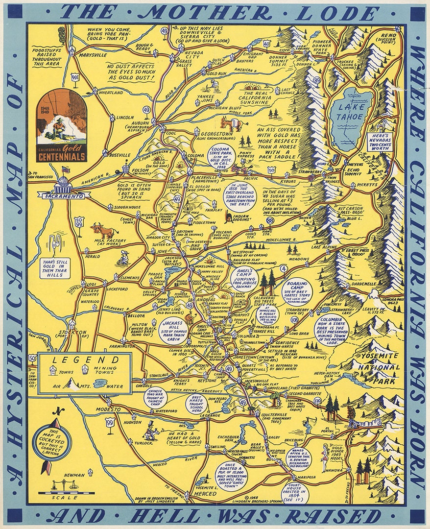 Map of Mother Lode : Where California Was Born. Vintage - Etsy