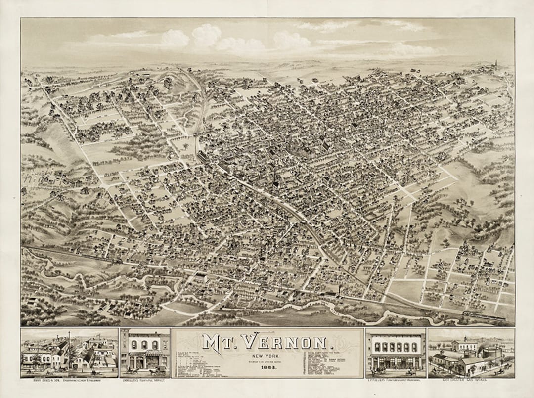 Map of Mt Vernon , Westchester CO., New York NY. 1883 Map. Vintage ...