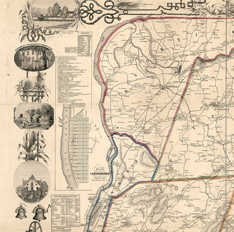 Map of Rensselaer County New York NY 1854 Restoration | Etsy