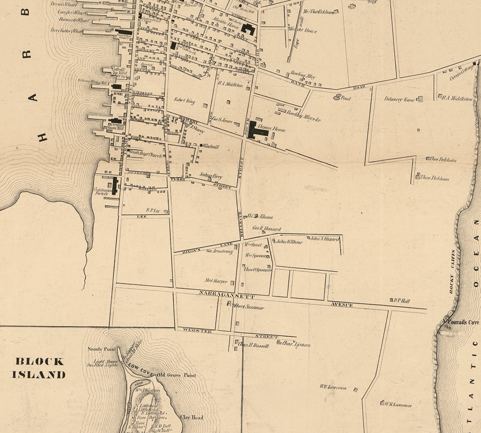 Map of Newport County, Rhode Island RI, 1850. Vintage Restoration ...