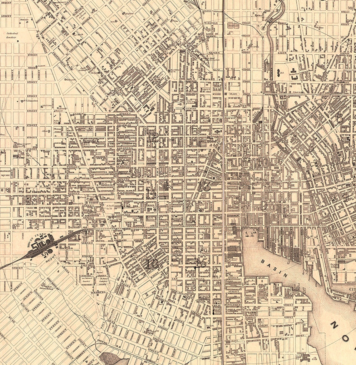 Baltimore City Planning, Maryland, MD., Derveer, 1851. Vintage ...