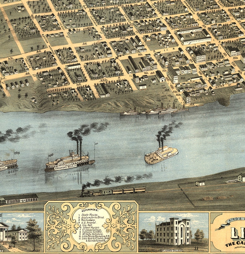 Map of Little Rock, Pulaski County, Arkansas AR 1871. Restoration ...