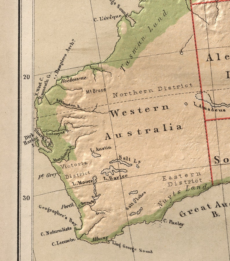 Map of Australia 1880 Home Deco Style Old Wall Vintage - Etsy Sweden