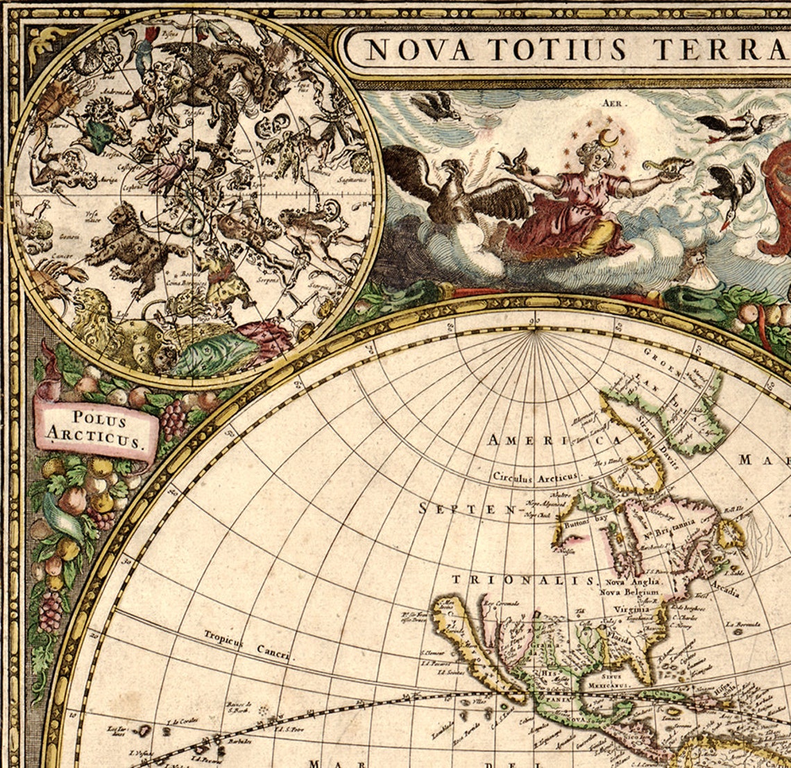 World Map of 1660. Vintage Restoration Hardware Home Deco - Etsy