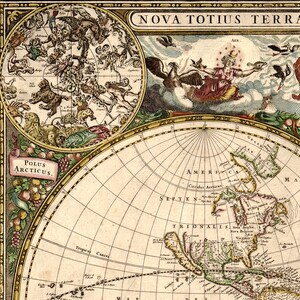 World Map of 1660. Vintage Restoration Hardware Home Deco Style Old ...