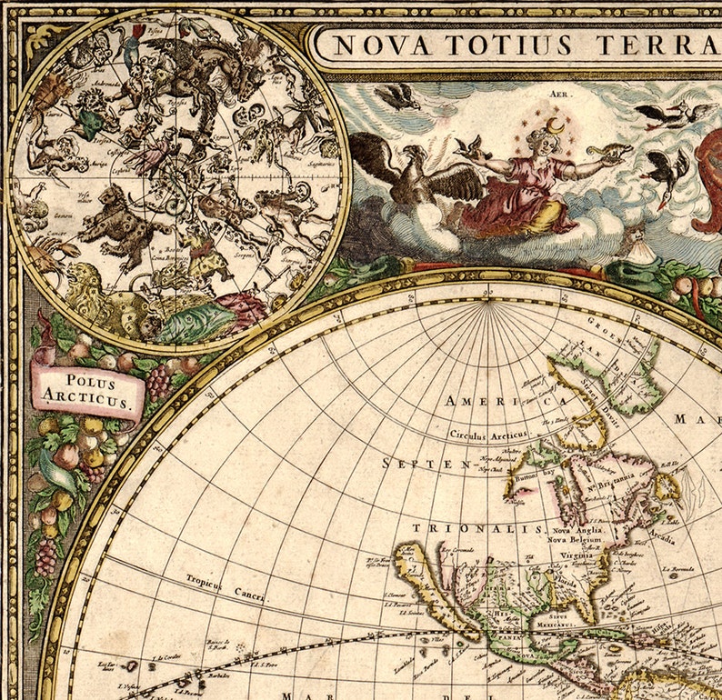 World Map of 1660. Vintage Restoration Hardware Home Deco - Etsy