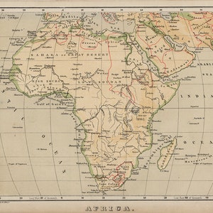 Map of Africa, 1880. Vintage Home Deco Style Old Wall Reproduction Map ...
