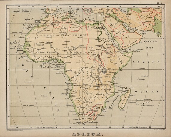 Map of Africa 1880. Vintage Home Deco Style Old Wall | Etsy