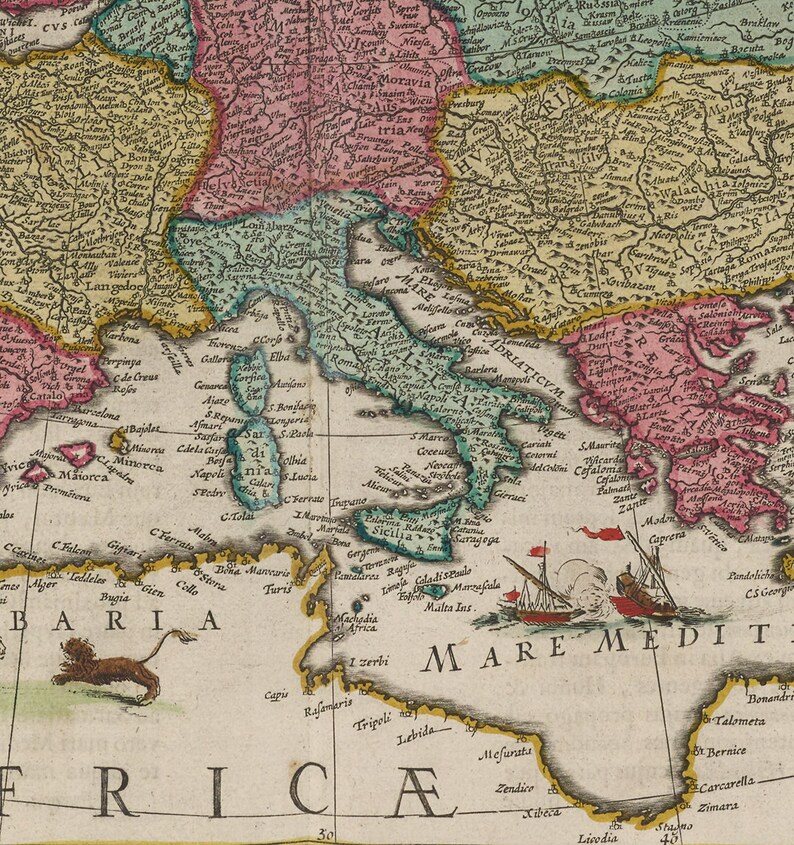 Map of Europe 1665. Restoration Hardware Home Deco Style Old - Etsy