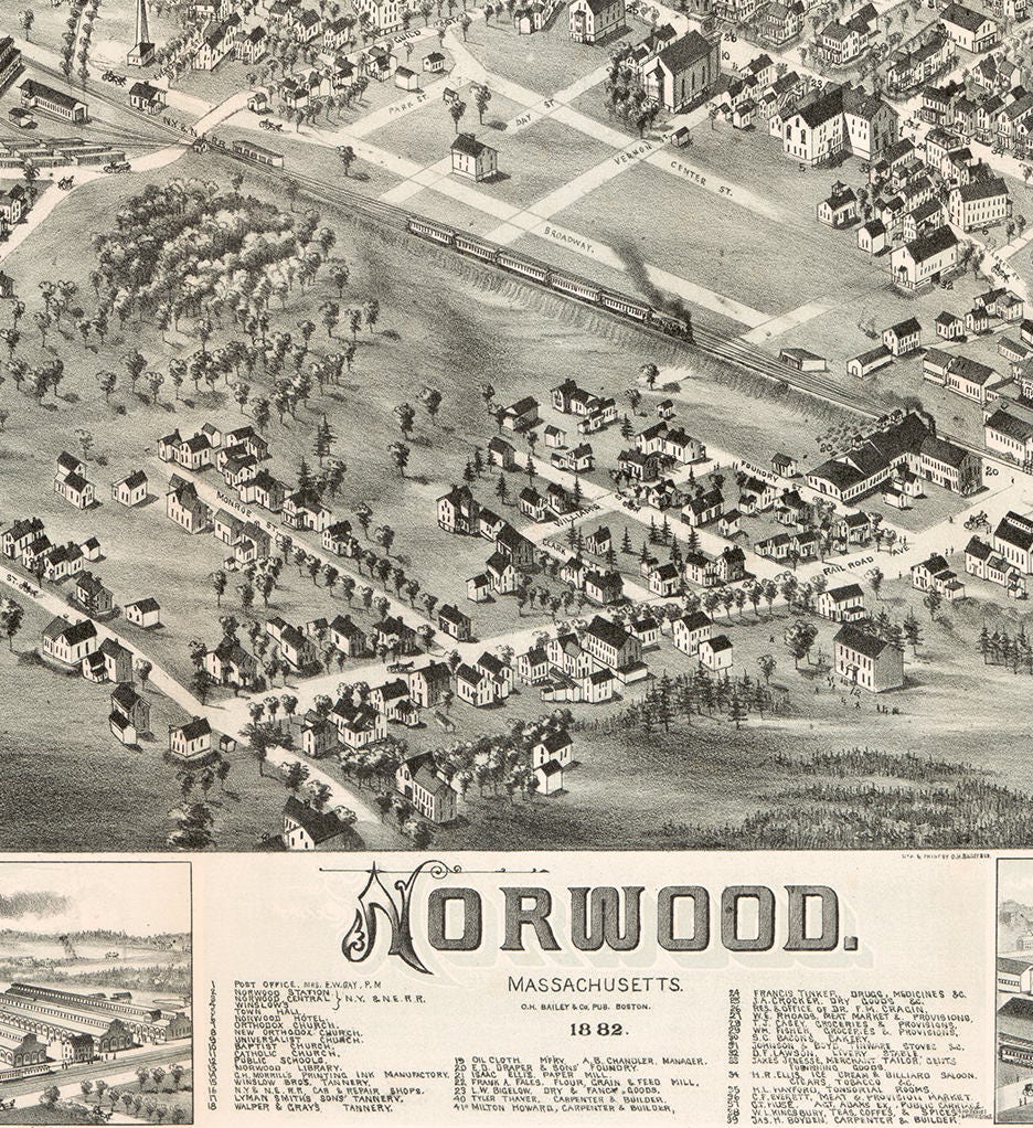 Map of Norwood Norfolk County Massachusetts MA. 1882. | Etsy