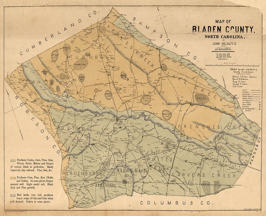 Map of Bladen County, North Carolina 1885. Vintage Home Deco Style ...