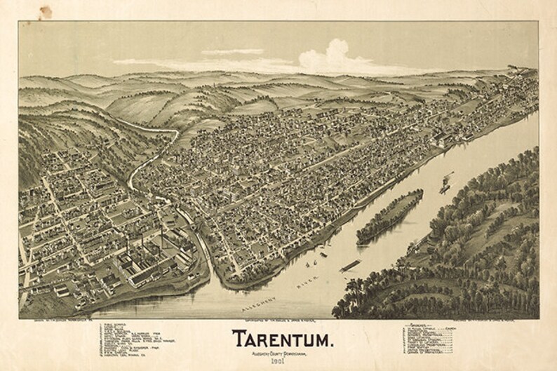 Map of Tarentum Allegheny Co. Pennsylvania PA 1901. Vintage - Etsy