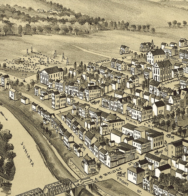 Map of Mifflintown, Juniata Co., Pennsylvania, PA 1895. Restoration ...
