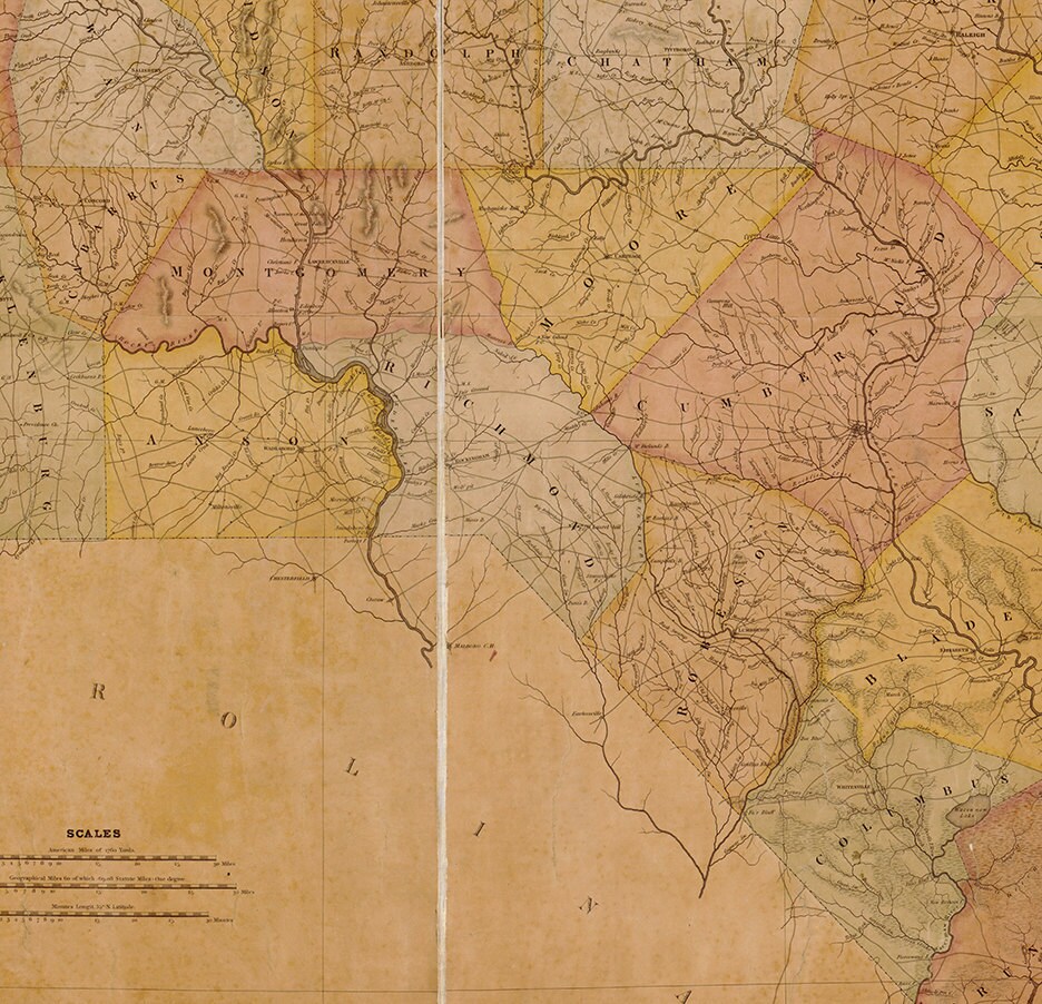 Map of North Carolina NC, 1833. Restoration Hardware Home Deco Style ...