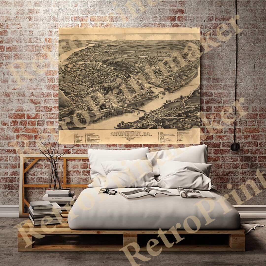 Map of Sherbrooke, Quebec, Canada in 1881. Reproduction Vintage Bird's ...