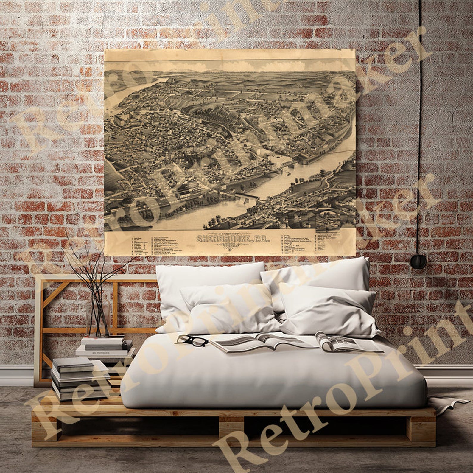 Map of Sherbrooke, Quebec, Canada in 1881. Reproduction Vintage Bird's ...