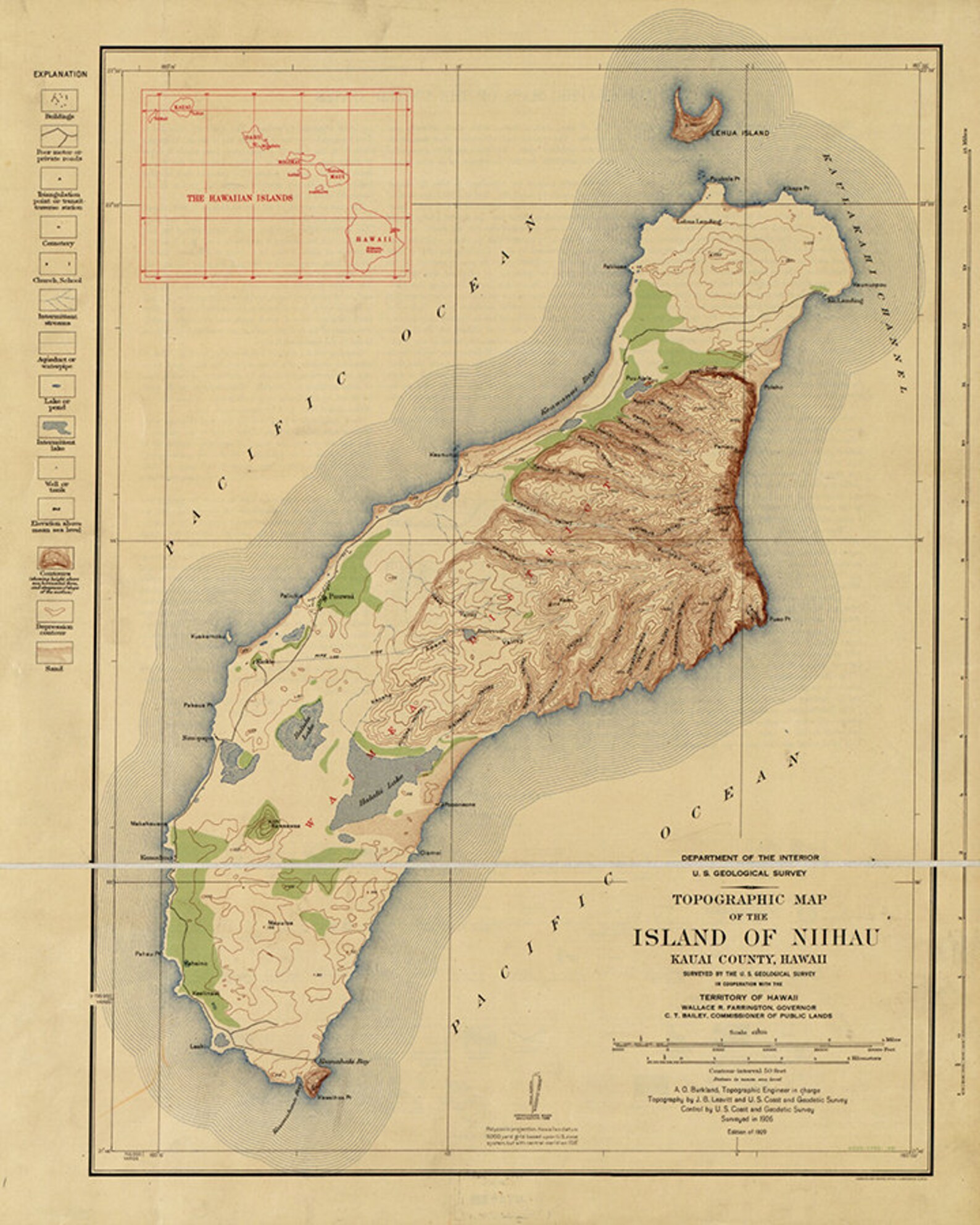 Topographic Map of the Island of Niihau Kauai County | Etsy