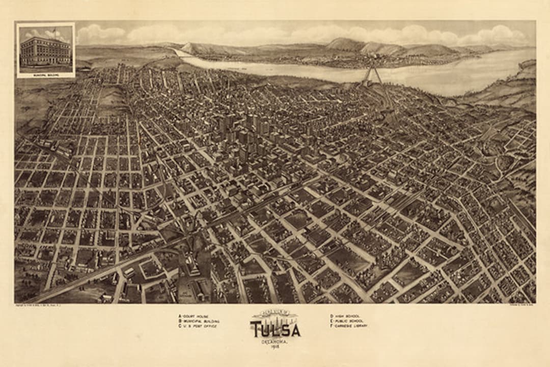Map of Tulsa, Oklahoma 1918. Vintage Restoration Hardware Home Deco ...