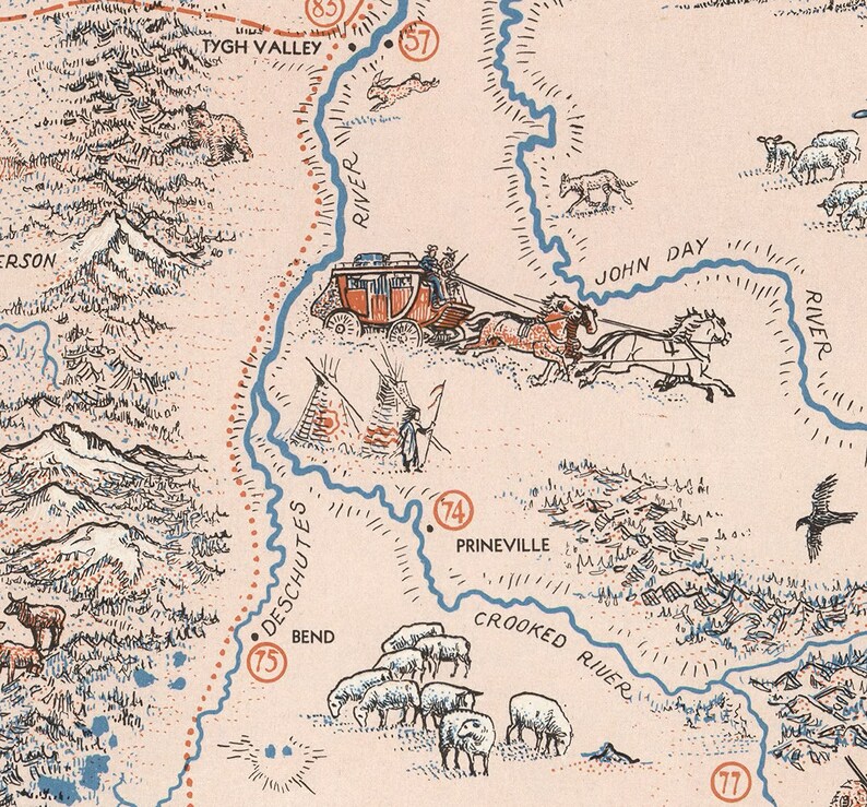 Map of Oregon Trails and Story Spots. Vintage Restoration | Etsy