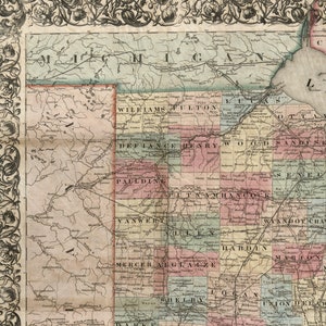Map of Ohio OH Including County Line, 1851. Vintage Home Deco Style Old ...