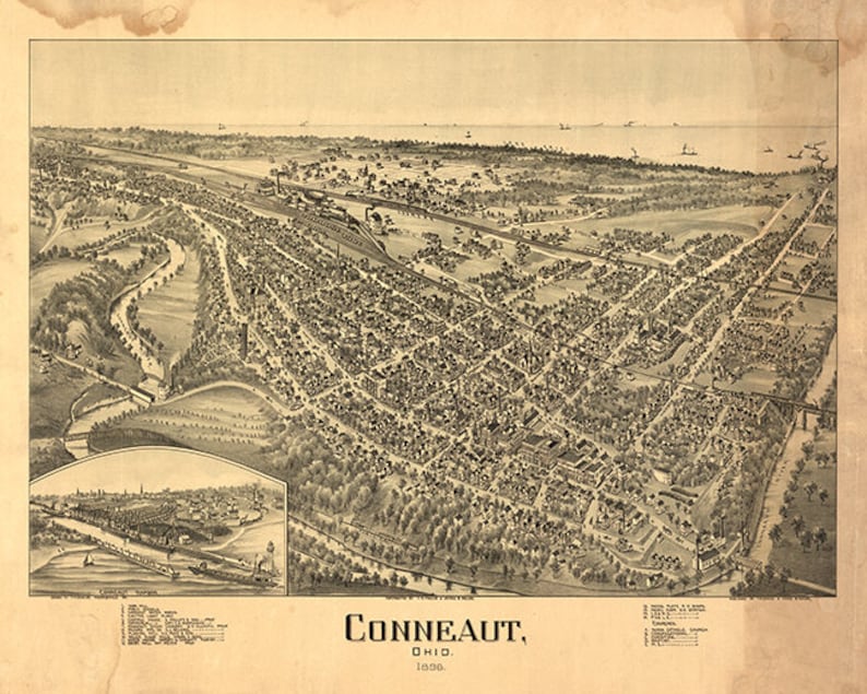 Map of Conneaut Ashtabula County Ohio OH Fowler and Moyer - Etsy