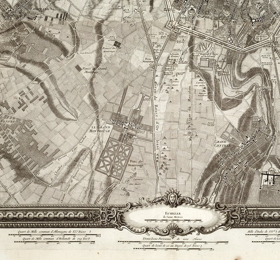 Map of Paris, France, 1795. Restoration Hardware Home Deco Style Old ...