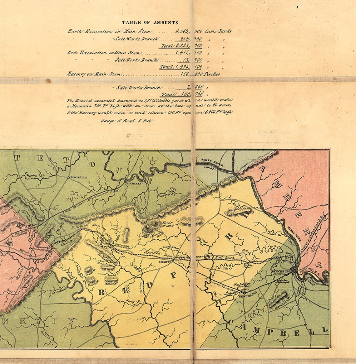 Map of the Virginia & Tennessee Rail Road, 1856. Vintage Restoration ...