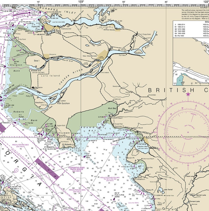 Nautical Charts of Strait of Georgia and Juan De Fuca. Washington ...
