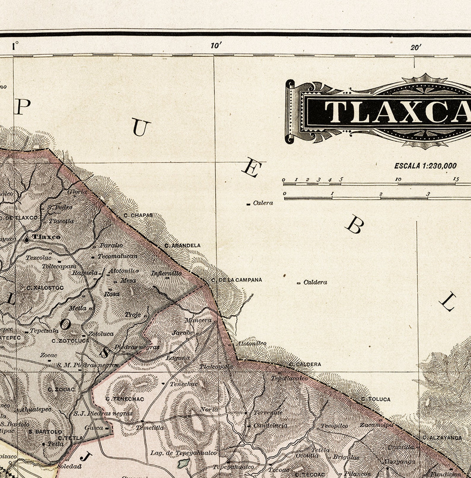 Map of Tlaxcala Mexico 1886 Vintage Home Deco Style Old Wall - Etsy