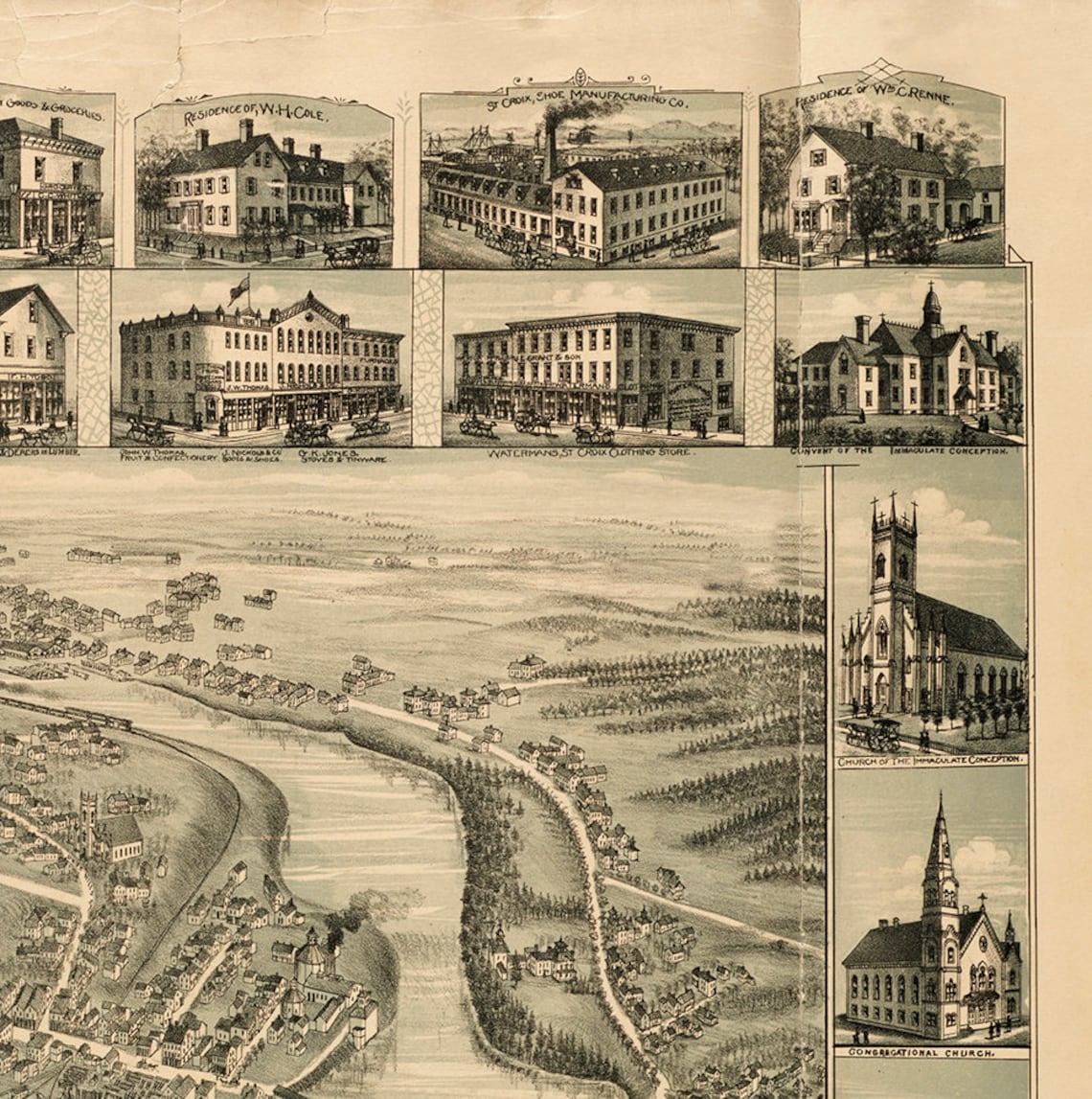 Map of St. Stephen New Brunswick and Calais Maine 1889. - Etsy