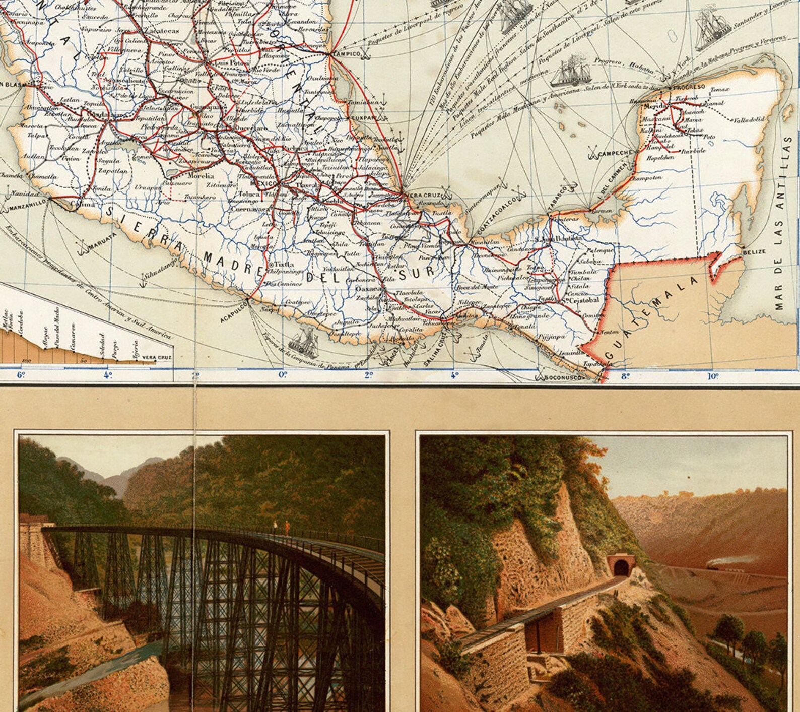 Transportaton System Map of Mexico 1885. Vias De Comunicacion - Etsy