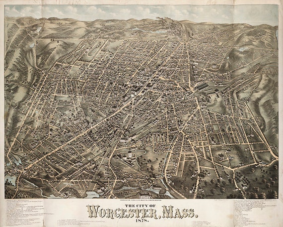 Map of Worcester Worcester County Massachusetts MA 1878. | Etsy