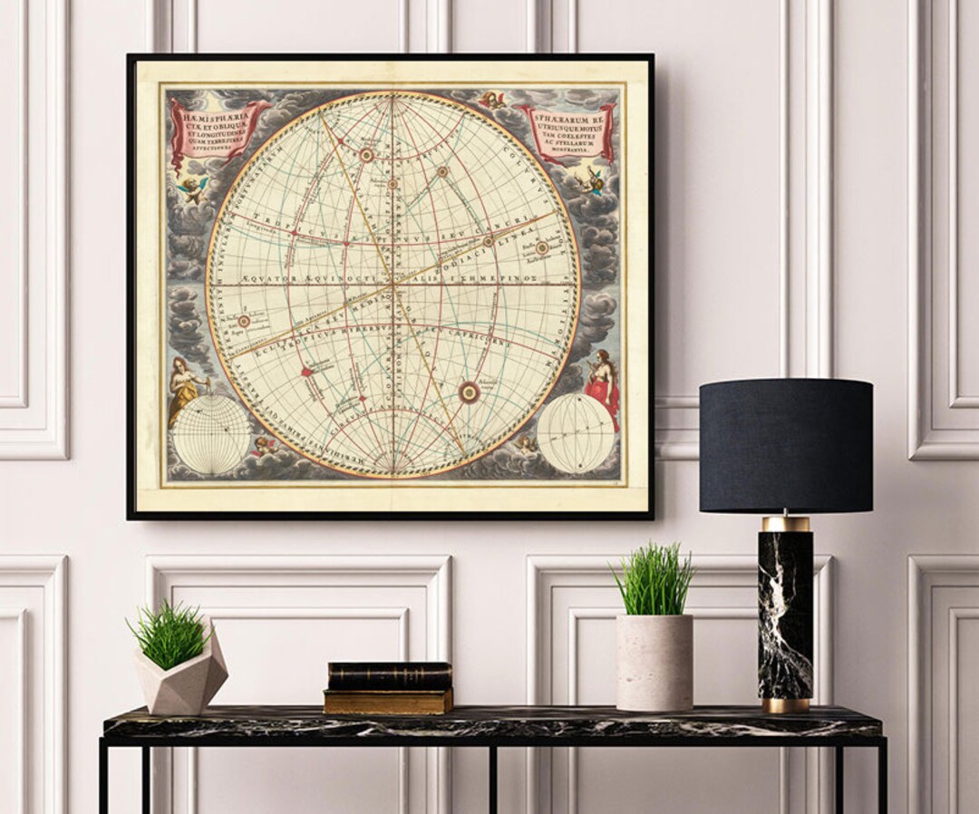 1660 Celestial Chart Illustrating the Motions of Both the Upright ...