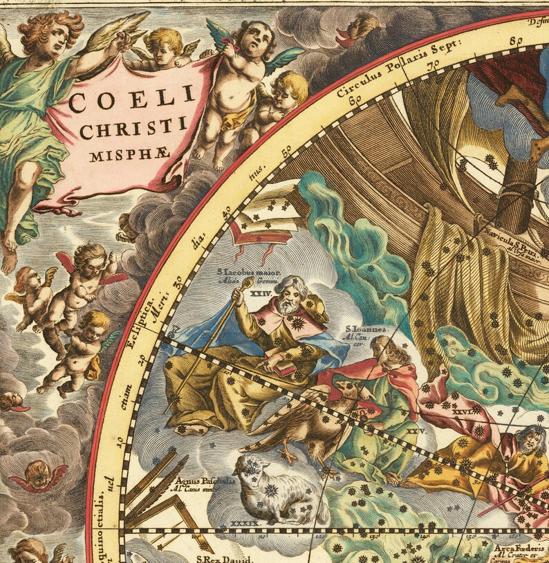 1660 Celestial Map of Constellations According to Christian Symbolism ...