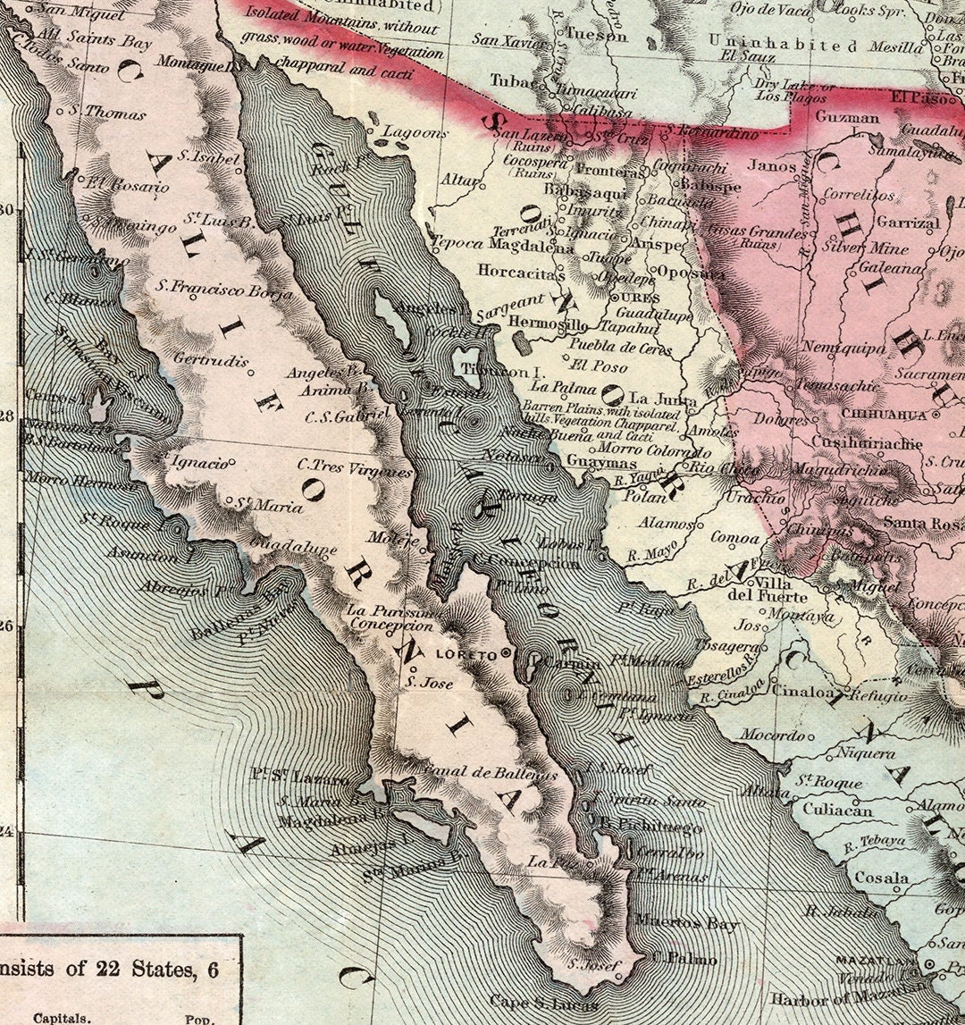 Mapa de México Mapa de los Estados Unidos de Méjico 1862. - Etsy México