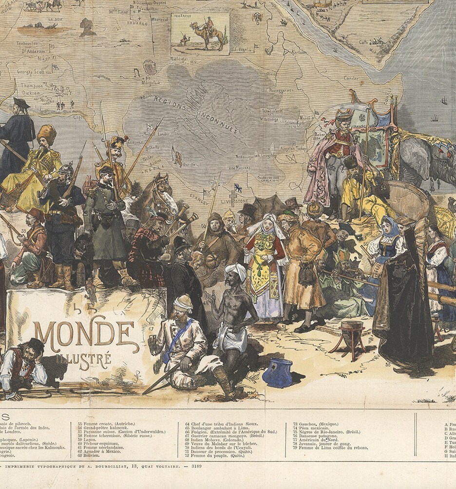 Old World Map 1876 Le Tour Du Monde. Vintage Restoration - Etsy