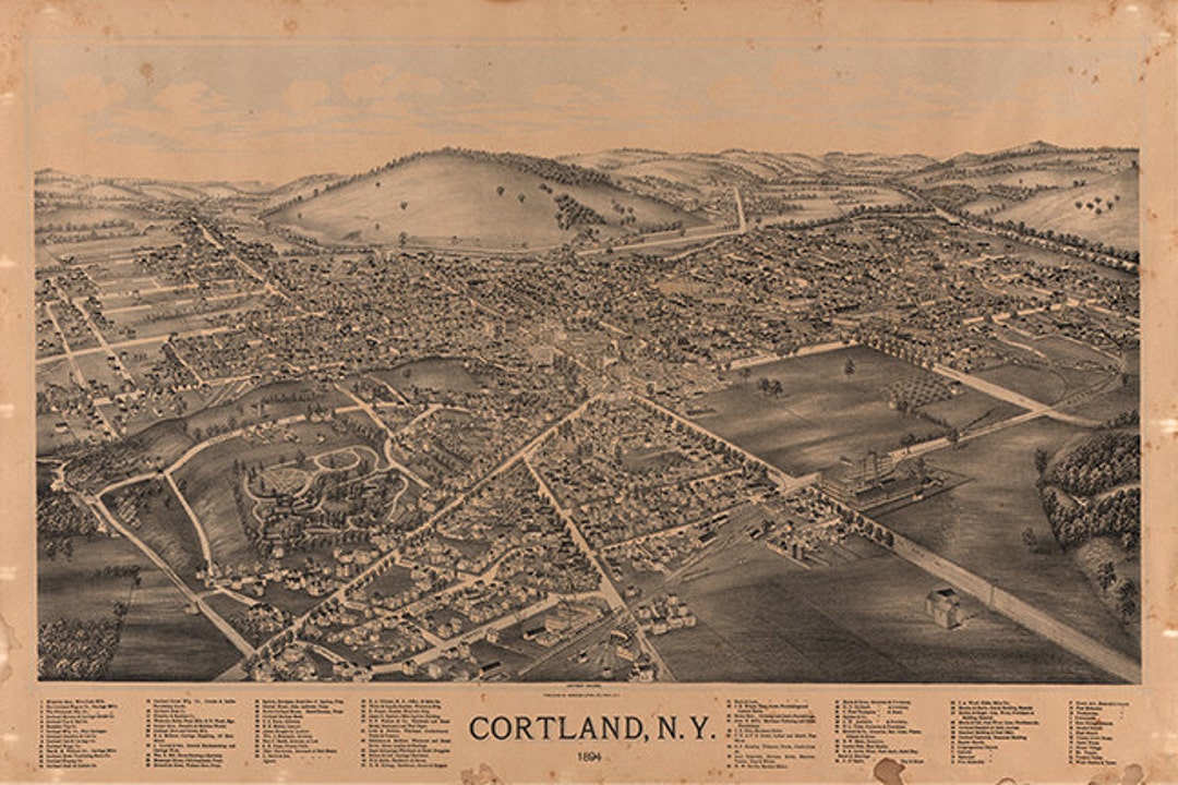 Map of Cortland, Cortland County, New York NY 1894. Vintage Restoration ...