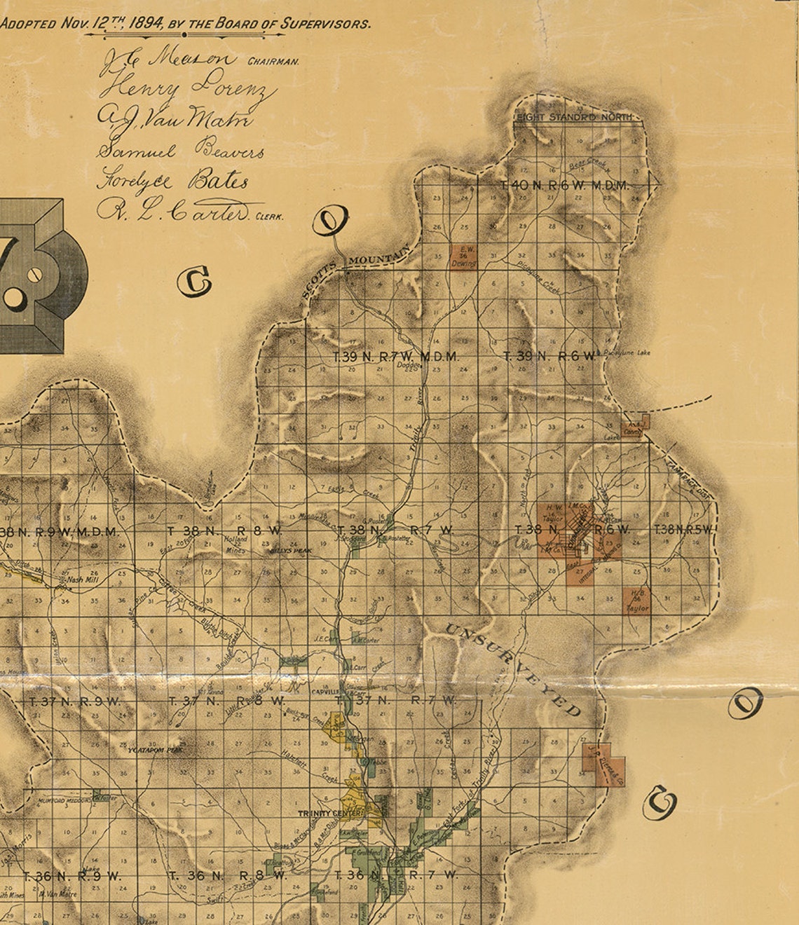 Map of Trinity County, California From Surveys CA 1894. Vintage ...