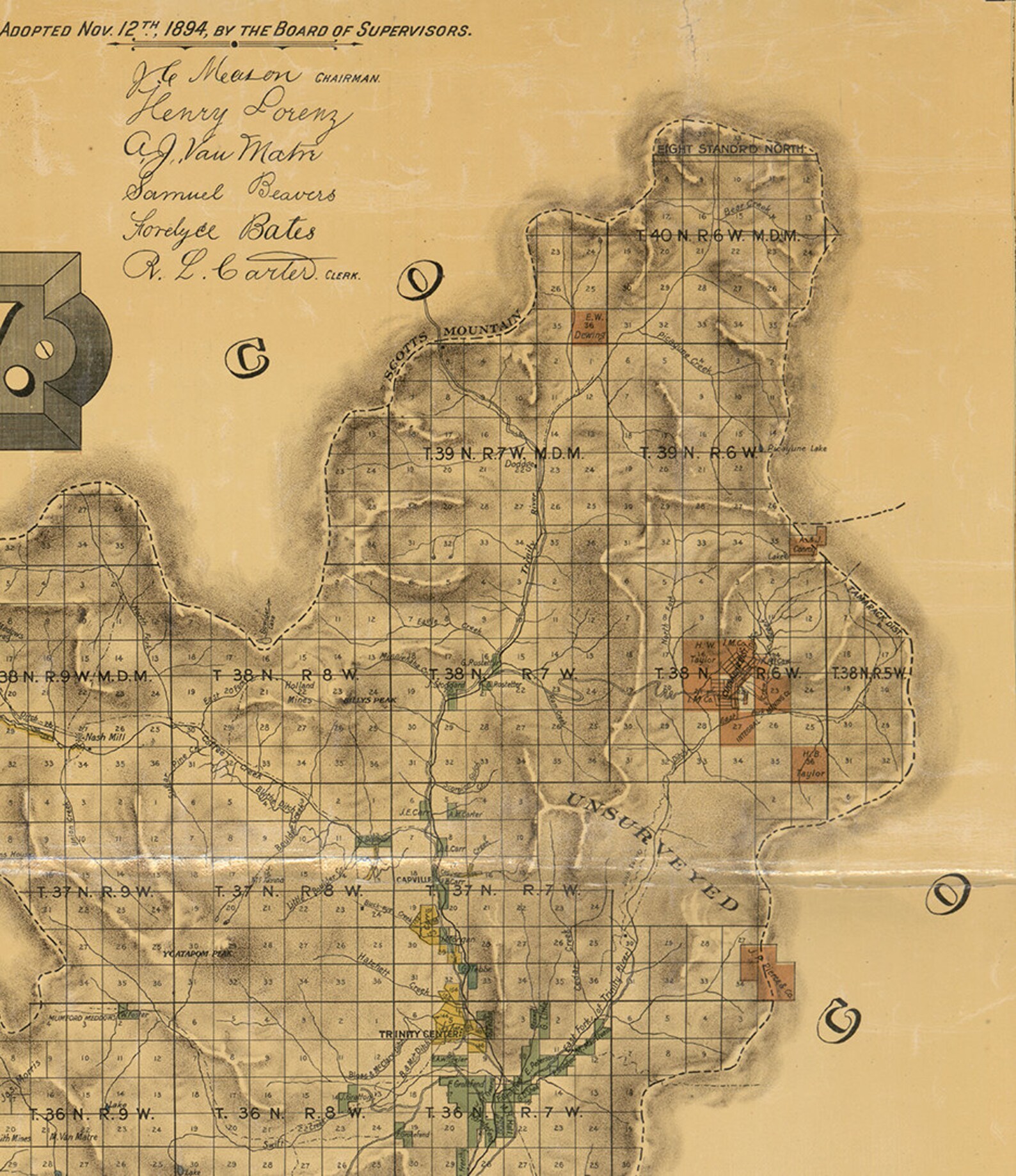Map of Trinity County, California From Surveys CA 1894. Vintage ...