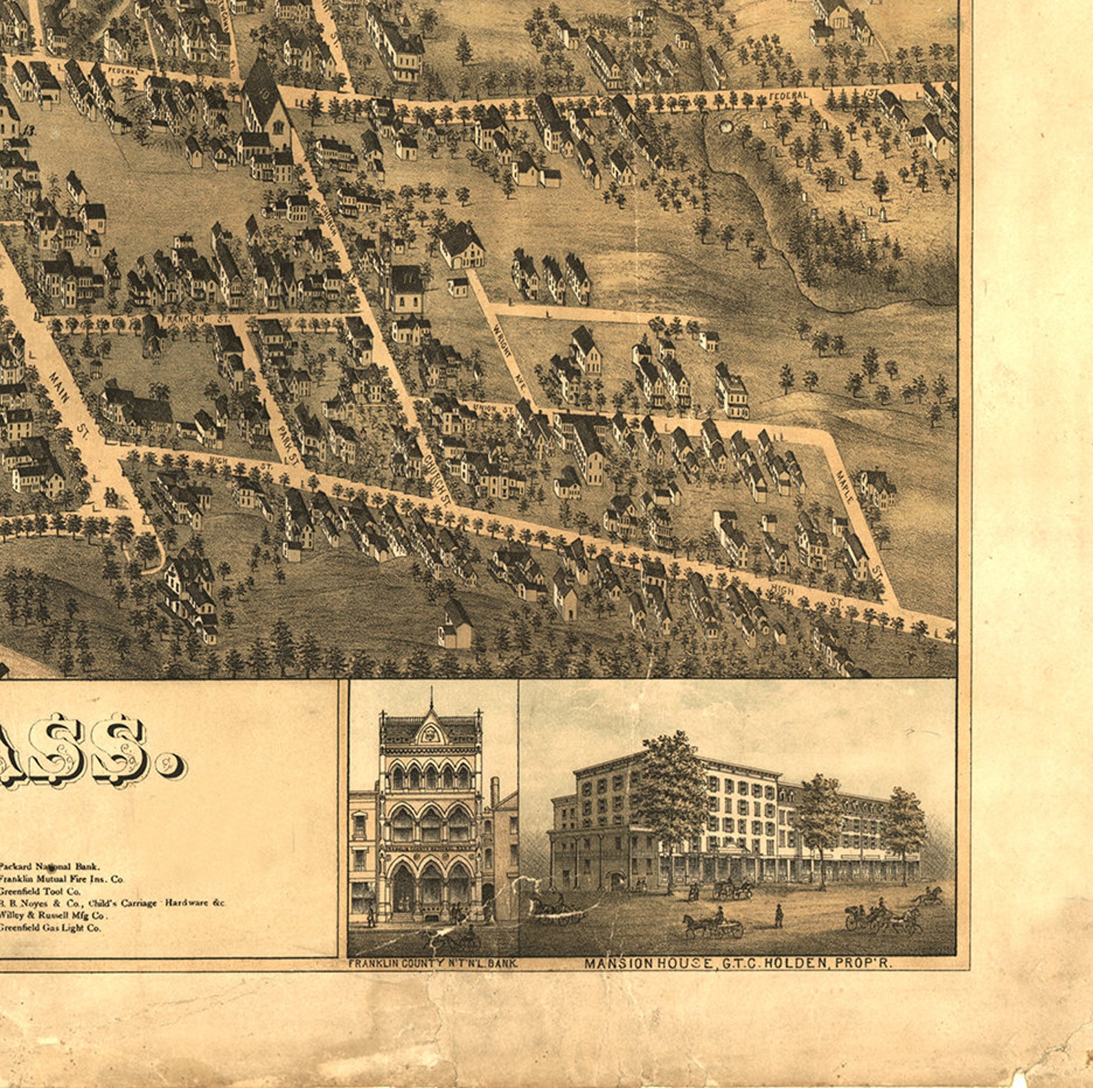 Map of Greenfield Franklin County. Massachusetts MA 1877. - Etsy