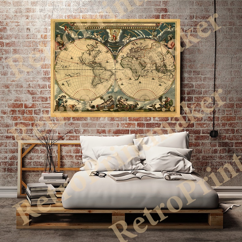 World Map of 1684 by J. Blaeu. Restoration Hardware Home Deco Style Old ...