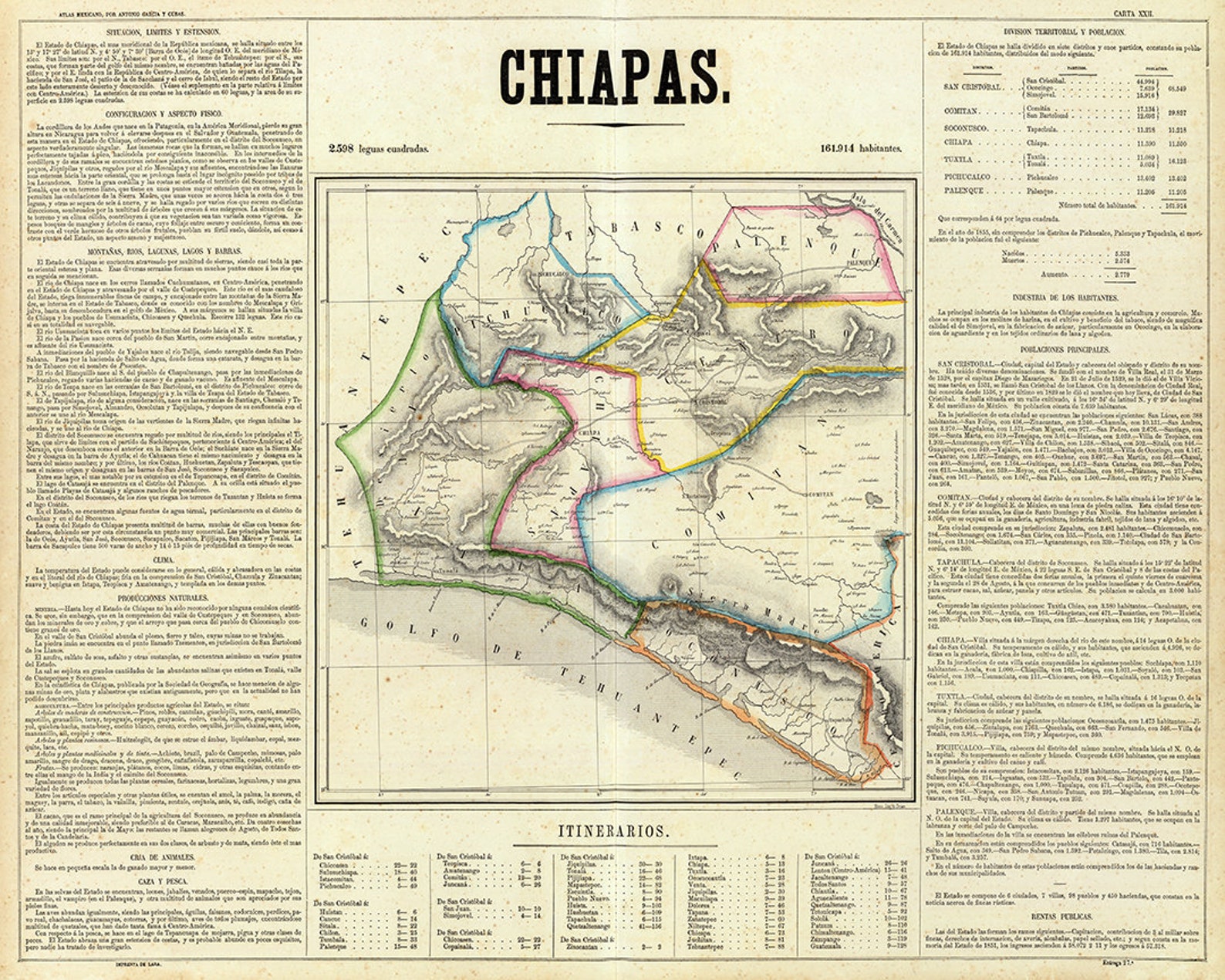 Map of Chiapas Mexico 1858. Vintage Restoration Hardware - Etsy