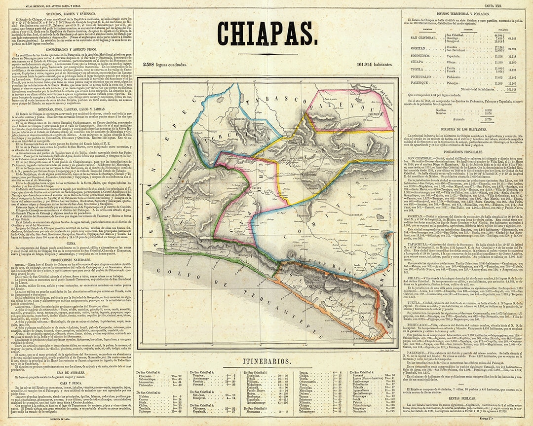 Map of Chiapas, Mexico, 1858. Vintage Restoration Hardware Home Deco ...