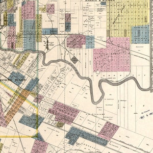 Map of Houston and Environs, Texas, TX ... 1895. Vintage Restoration ...